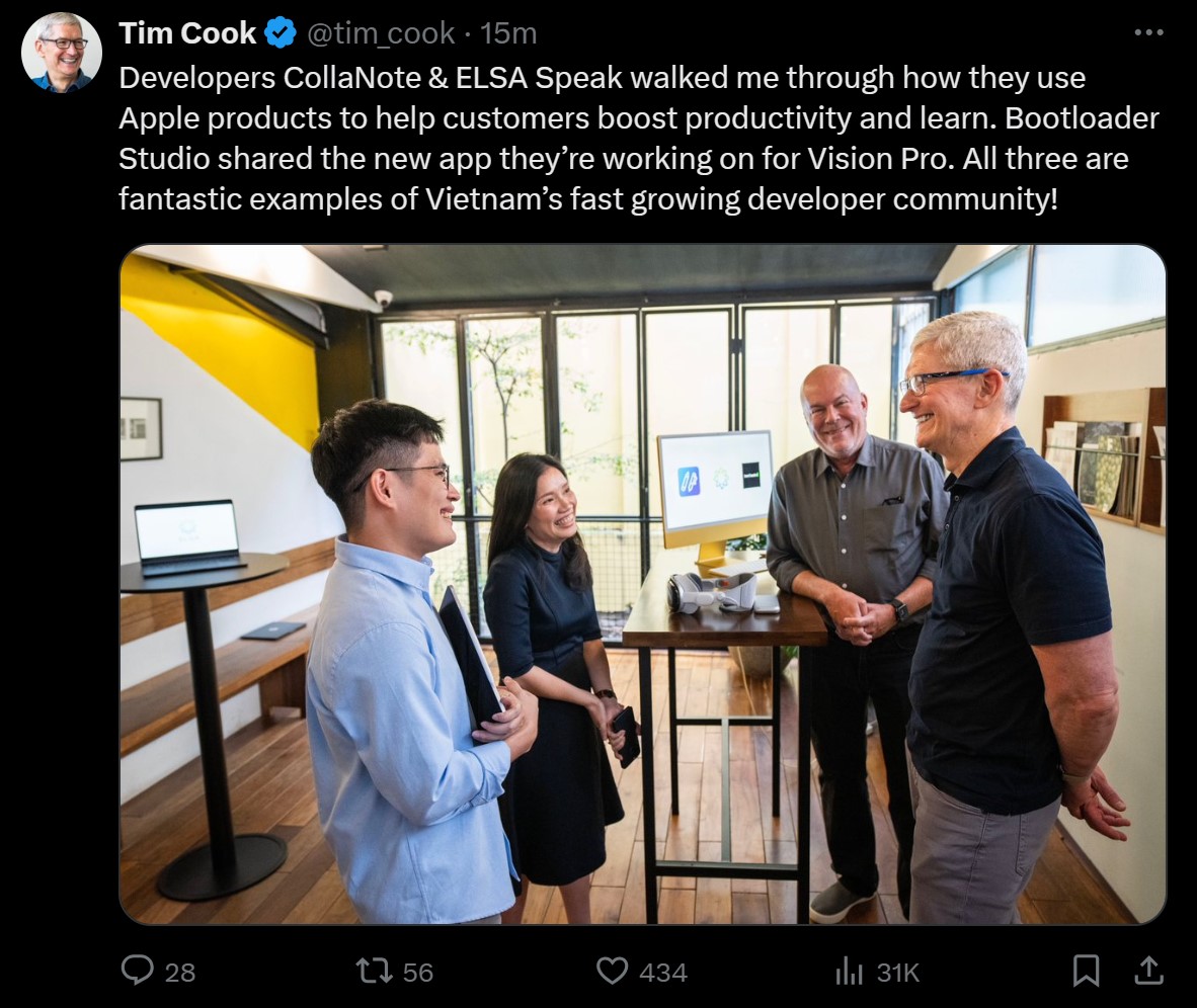 Tim Cook: “Cộng đồng nhà phát triển ứng dụng tại Việt Nam đang tăng ...