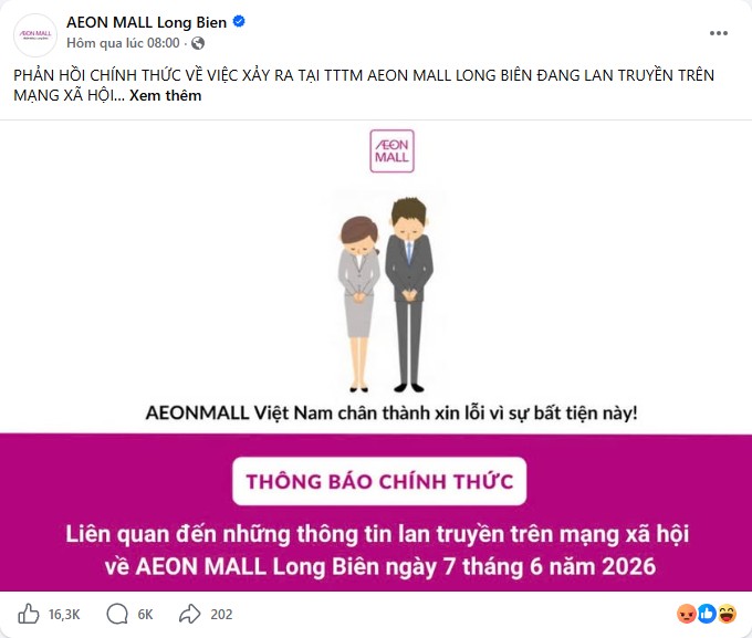 Sau 48 giờ, vụ AEON Mall Long Biên không còn là câu chuyện giữa khách ...